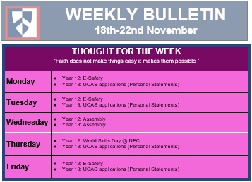 Sixth Form Bulletin 18 November 2019