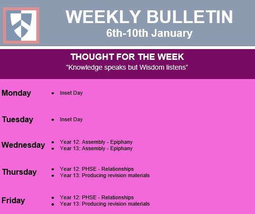 Sixth Form Bulletin 6 January 2020