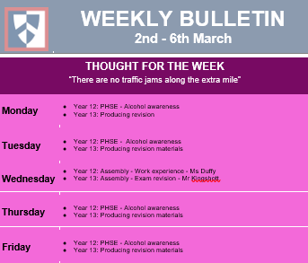 Sixth Form Bulletin – 2 March 2020