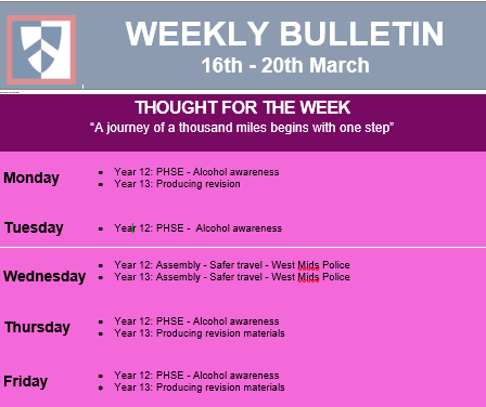 Sixth Form Bulletin – 16 March 2020